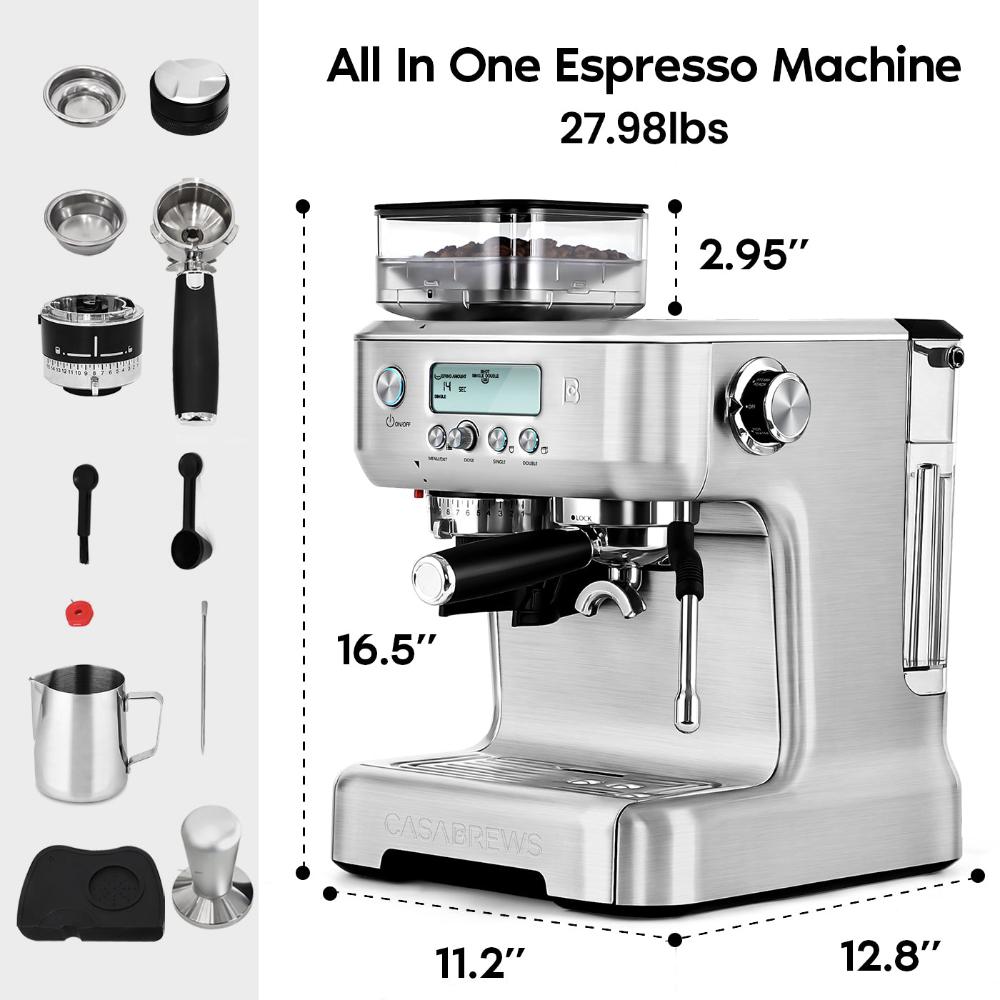 Casabrews All-in-One Espresso Machine with Grinder and Digital LCD Dis ...