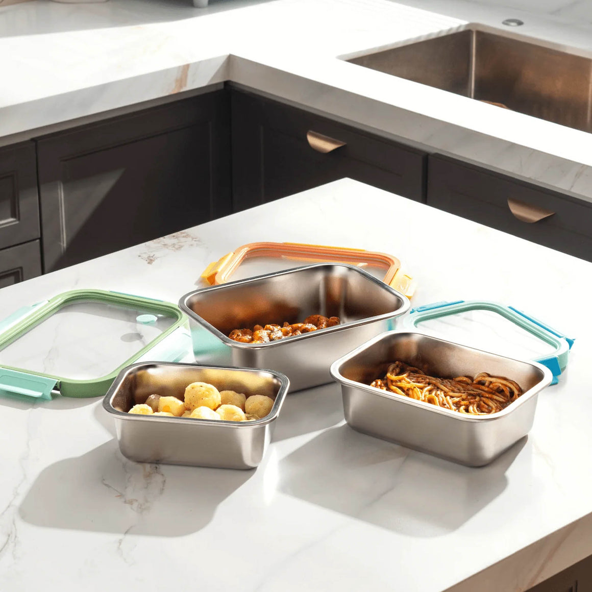 Genicook Mix & Match Stainless Steel Microwave Safe 6-Piece Set with G ...