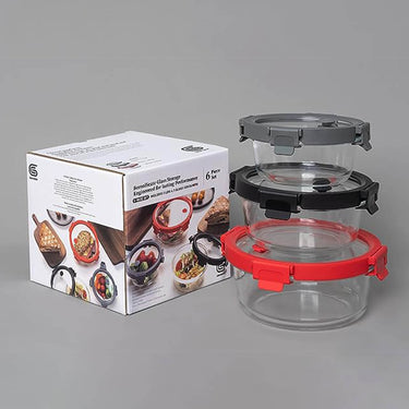 Genicook 6-Piece Microwavable Round Glass Container Set With Vented Li ...